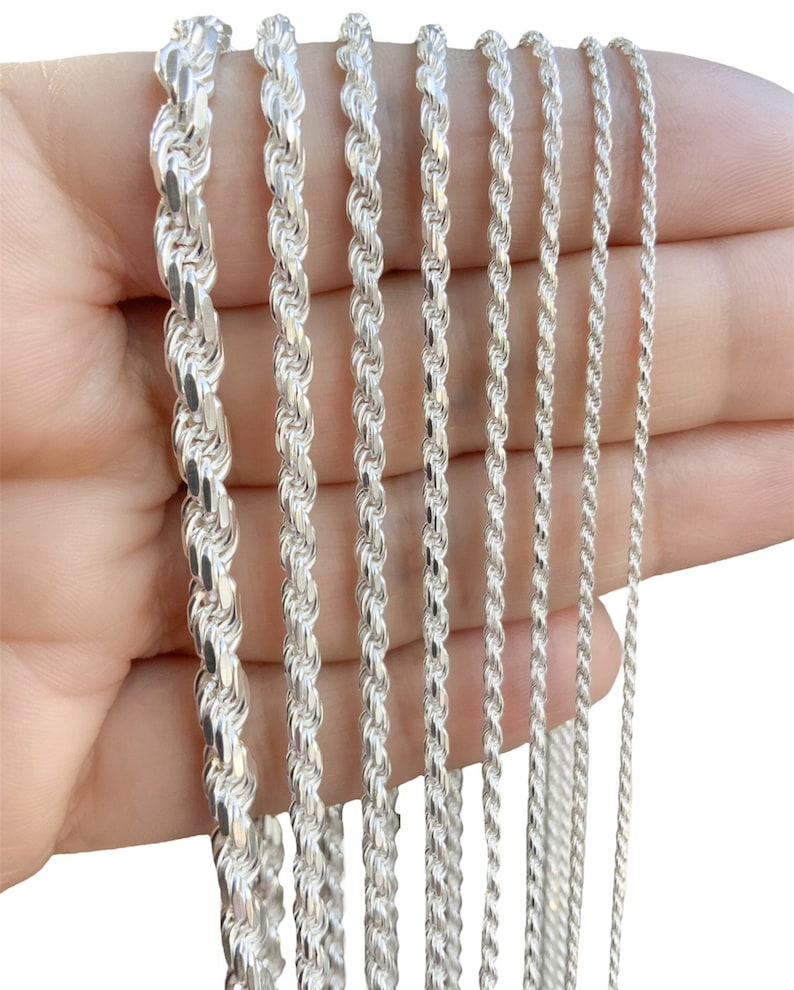 Sterling Silver Rope Chain Necklace: Italian 925 Silver, Lobster Clasp ...