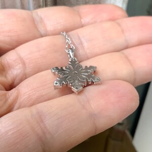 Silver Snowflake Necklace/ CZ Snow Flake Charm Pendant on Chain/ Cubic ...