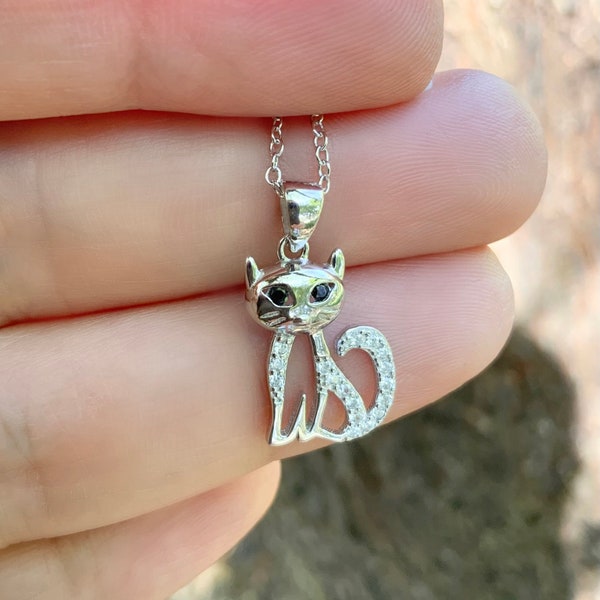 Silver Cat Necklace - Etsy