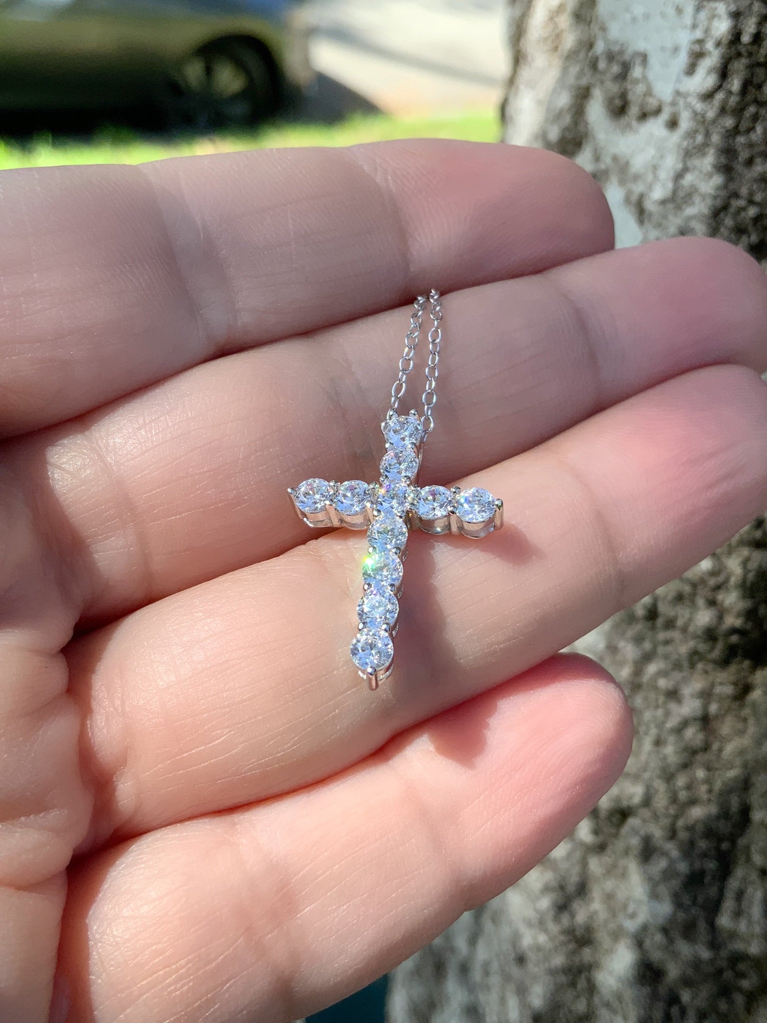 Sterling Silver CZ Cross Necklace: Cluster Prong Set Pendant - Etsy