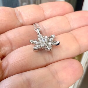Silver Snowflake Necklace/ CZ Snow Flake Charm Pendant on Chain/ Cubic ...