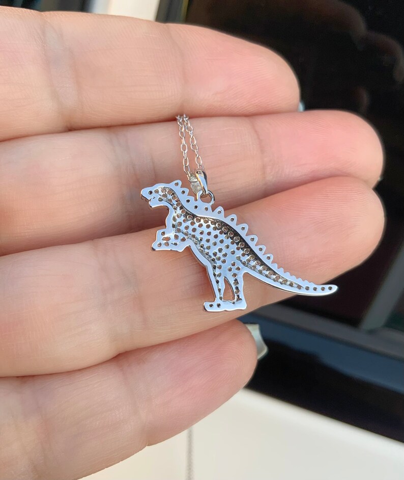 T-rex Necklace/ Pave CZ Silver Dinosaur Pendant/ Tyrannosaurus - Etsy