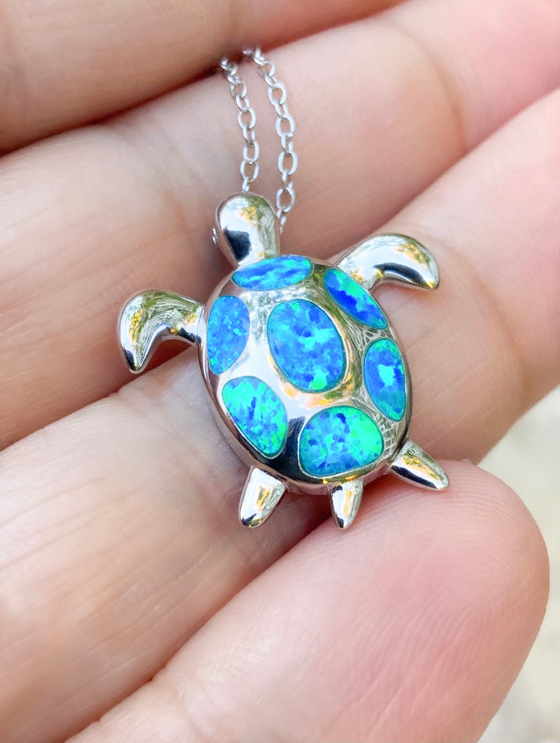 Turquoise Blue Opal Turtle Necklace/ 925 Sterling Silver Sea - Etsy