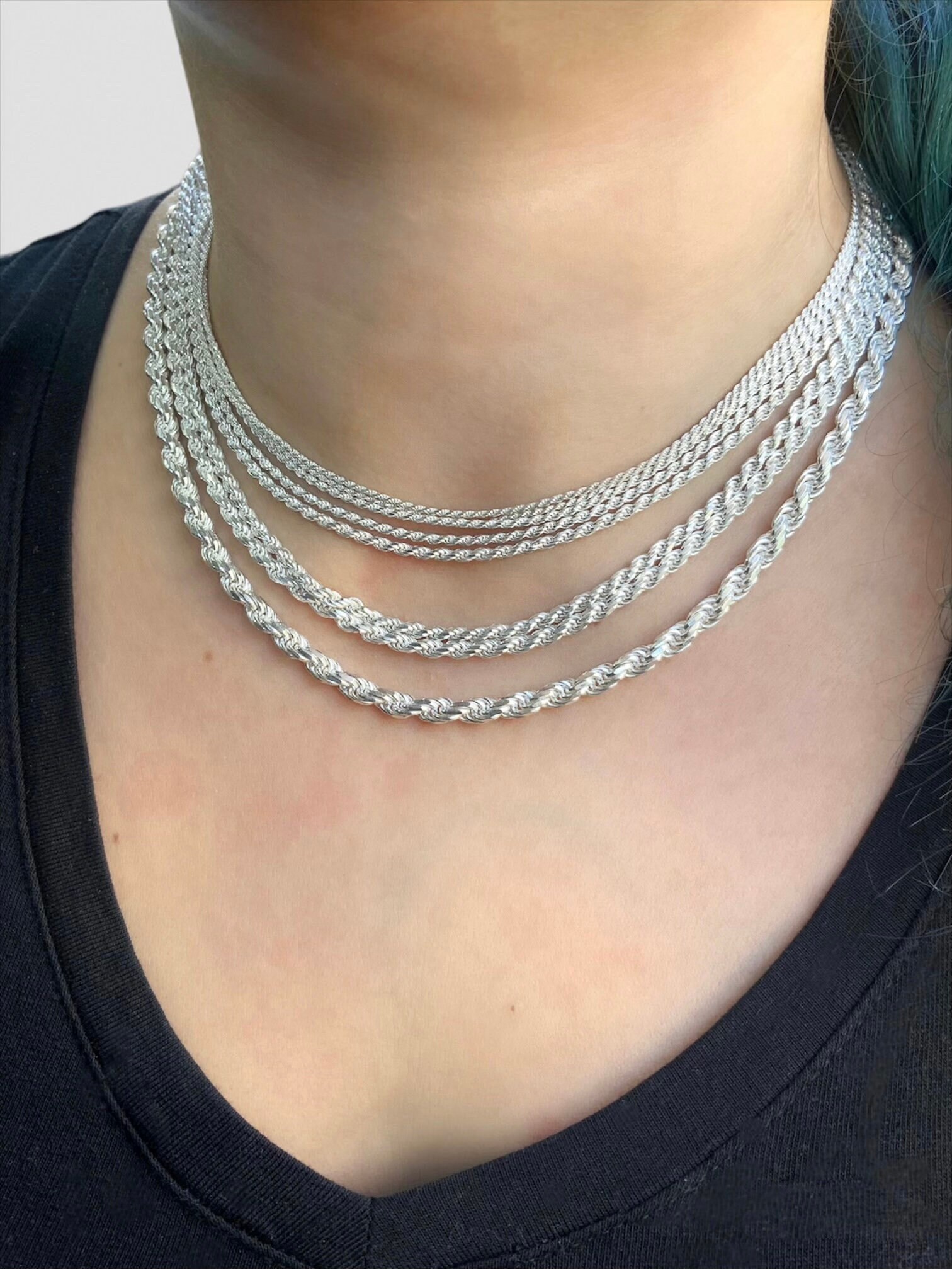 Sterling Silver Rope Chain Necklace: Italian 925 Silver, Lobster Clasp ...