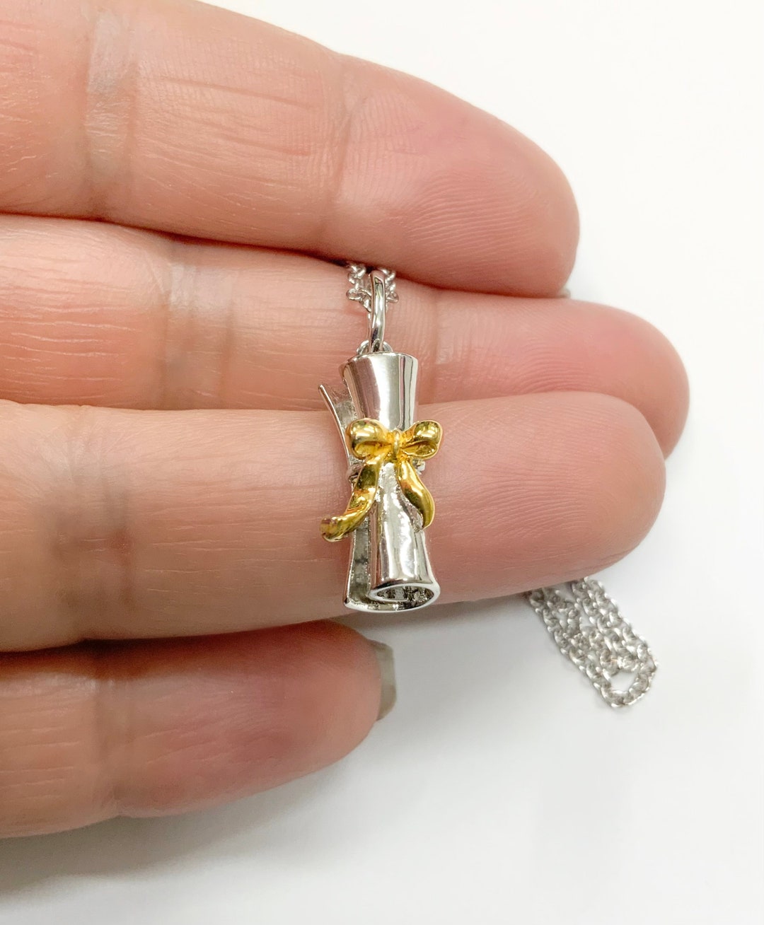 Silver Graduation Scroll in Gold Ribbon/ Honor Cord Necklace/ School ...