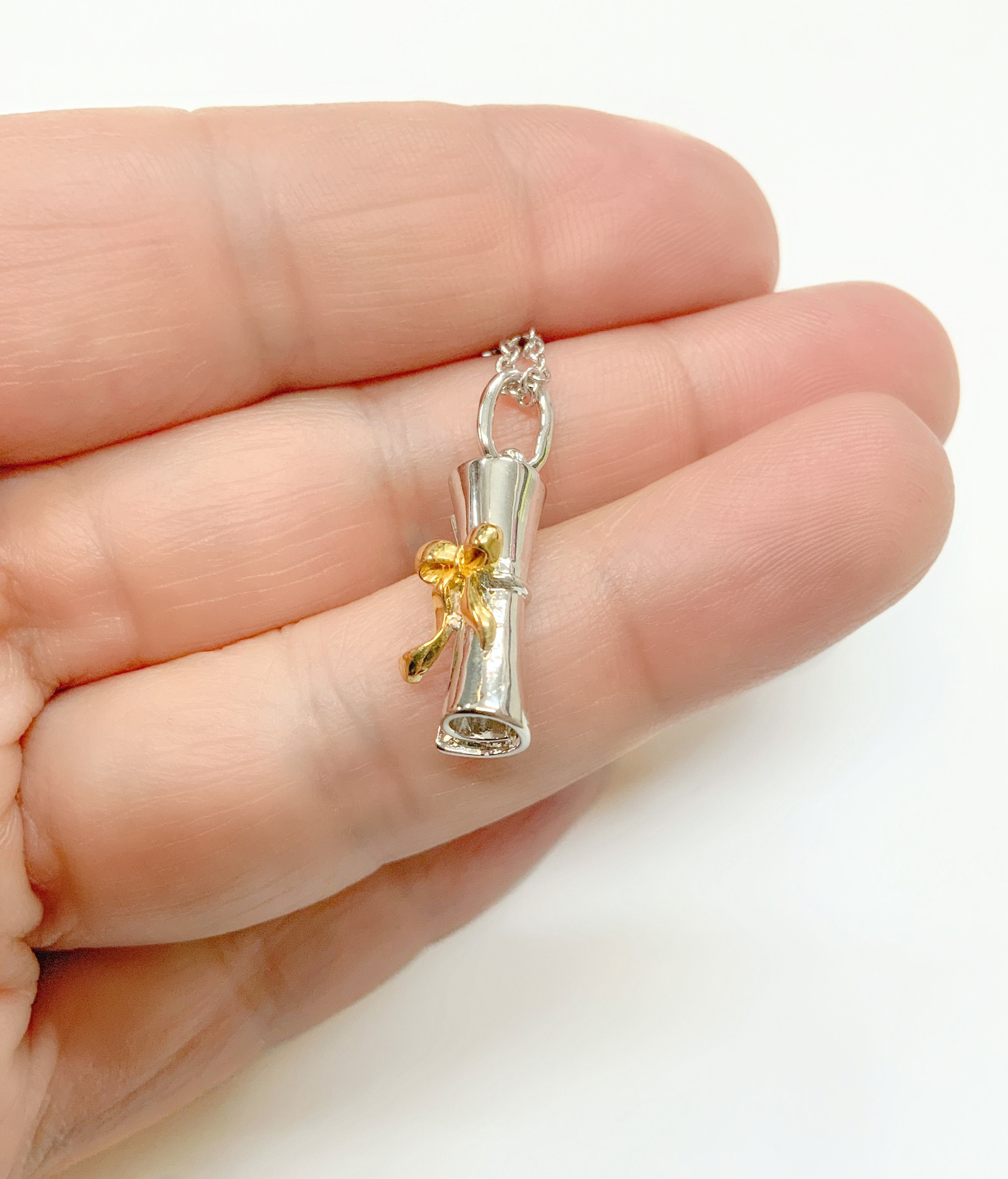 Silver Graduation Scroll in Gold Ribbon/ Honor Cord Necklace/ School ...