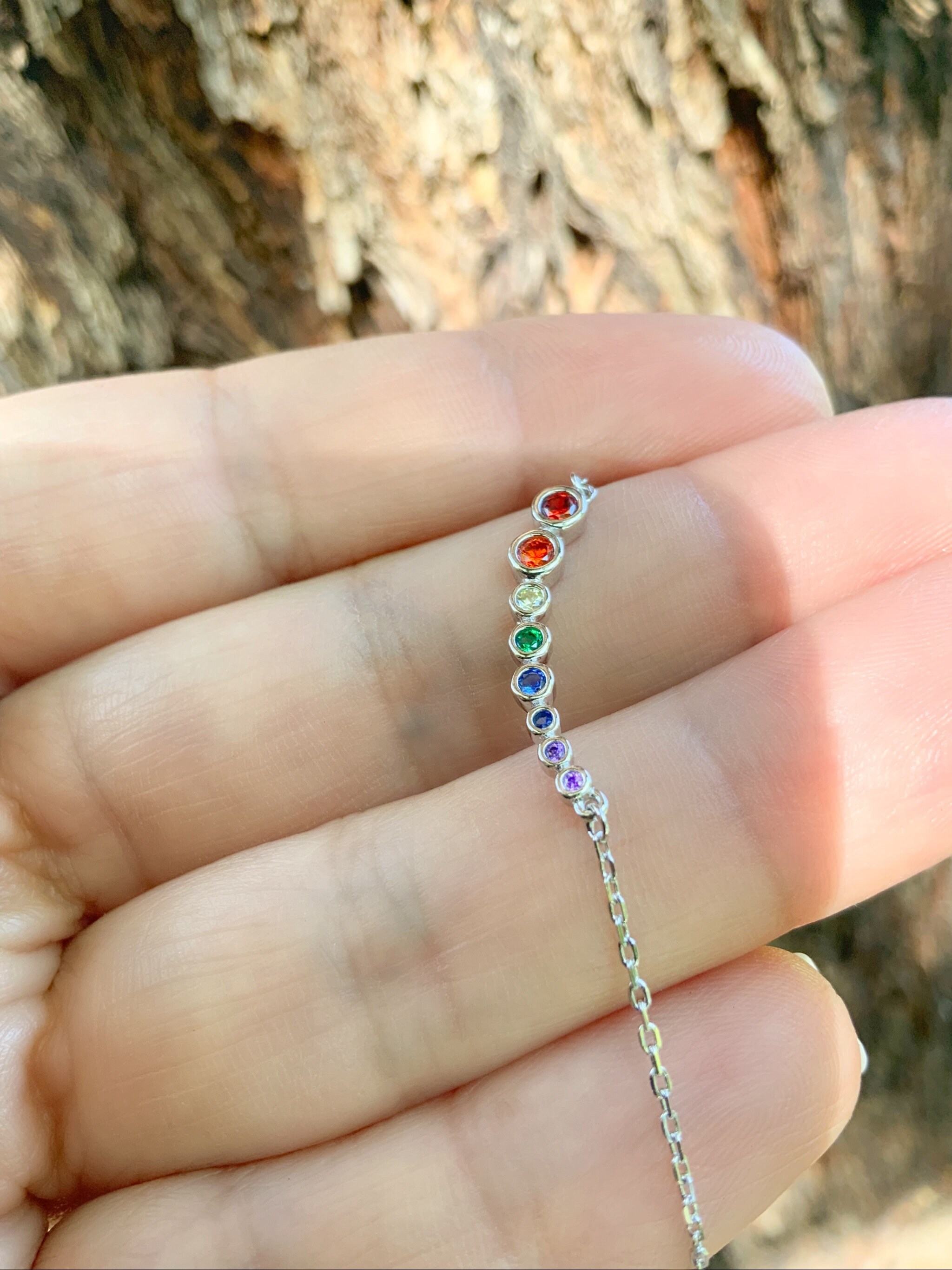 Rainbow Necklace/ Silver CZ Rainbow Layered Necklace/ Bezel Set Multi ...