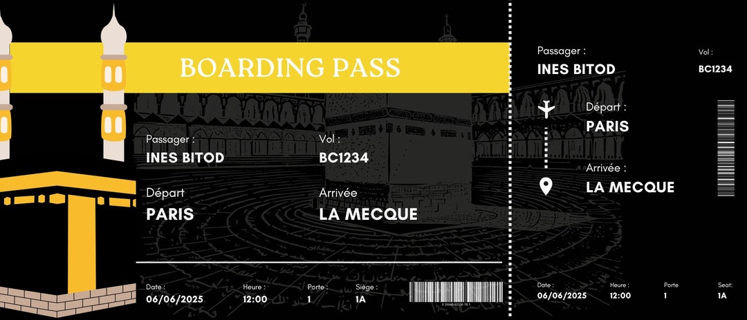 Editable Digital Boarding Pass for Hajj & Umrah | Personalized ...