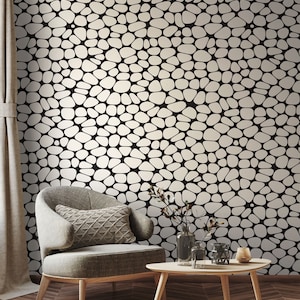 Irregular Rounded Shapes Wallpaper, Peel and Stick, Black and White ...