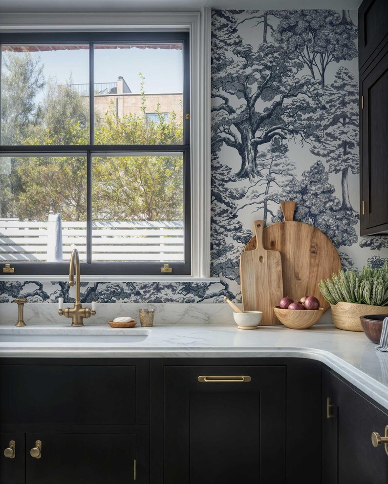 Toile Tree Wallpaper: Hand-drawn Forest Mural - Peel & Stick - Etsy