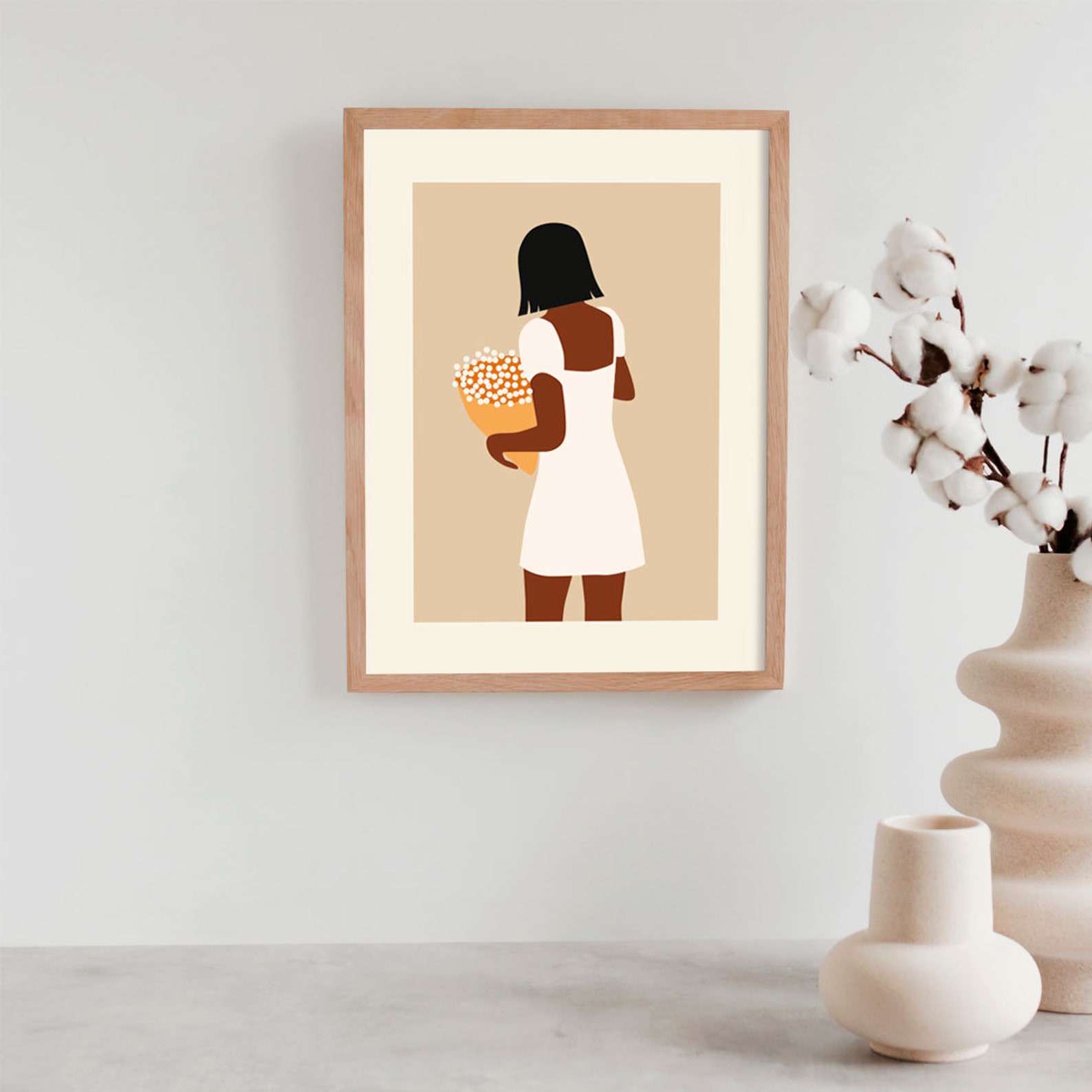 Bohemian Wall Art Set Woman Holding Flower Bouquet Botanical - Etsy