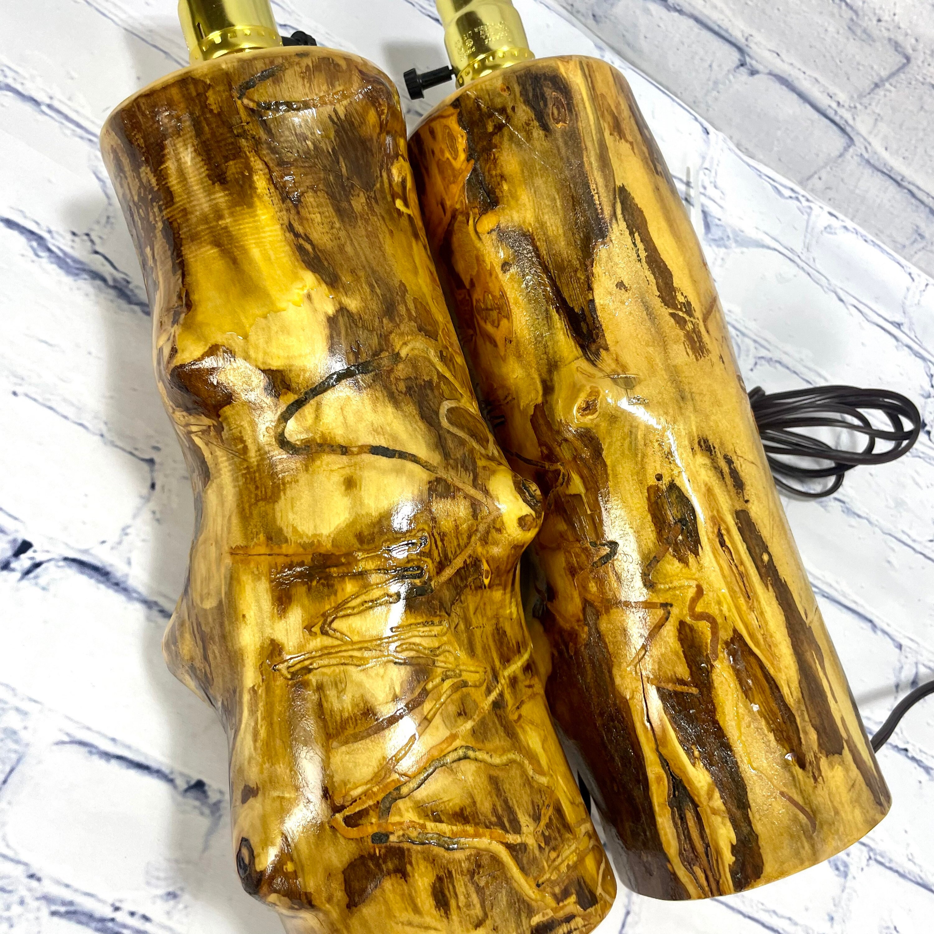 Aspen Log Lamps: Varnished Wood Cabin Decor (pair) - Etsy