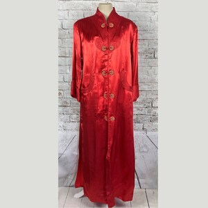 Vintage Red Chinese Mandarin Lined Long Sleeve Robe Quilted Detail Sun ...