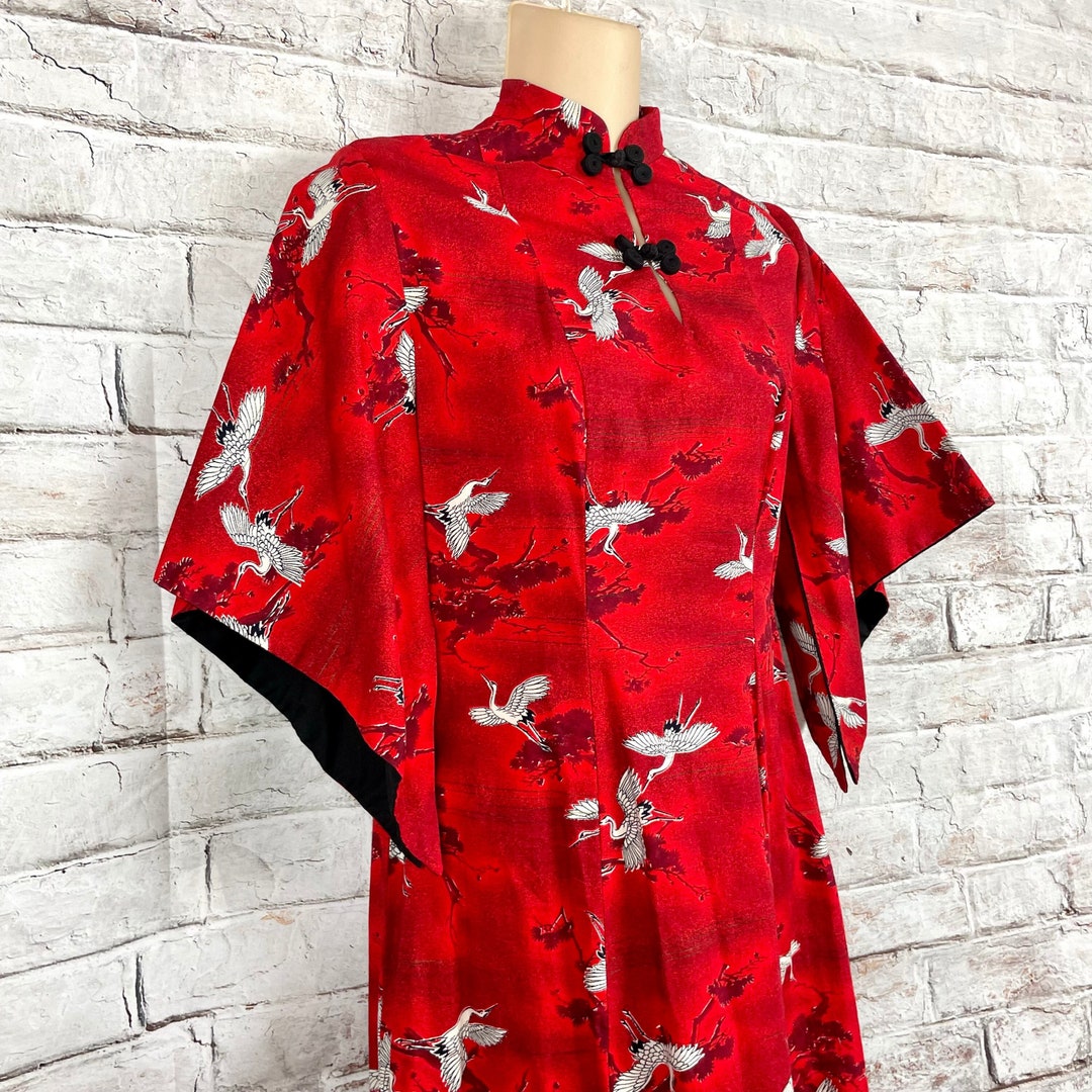 Vintage Hawaiian Togs Pake Muu Kimono Cheongsam VLV Asian Bombshell Red ...