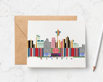 Seattle Notecard Seattle to Mt. Rainier Folded Greeting - Etsy