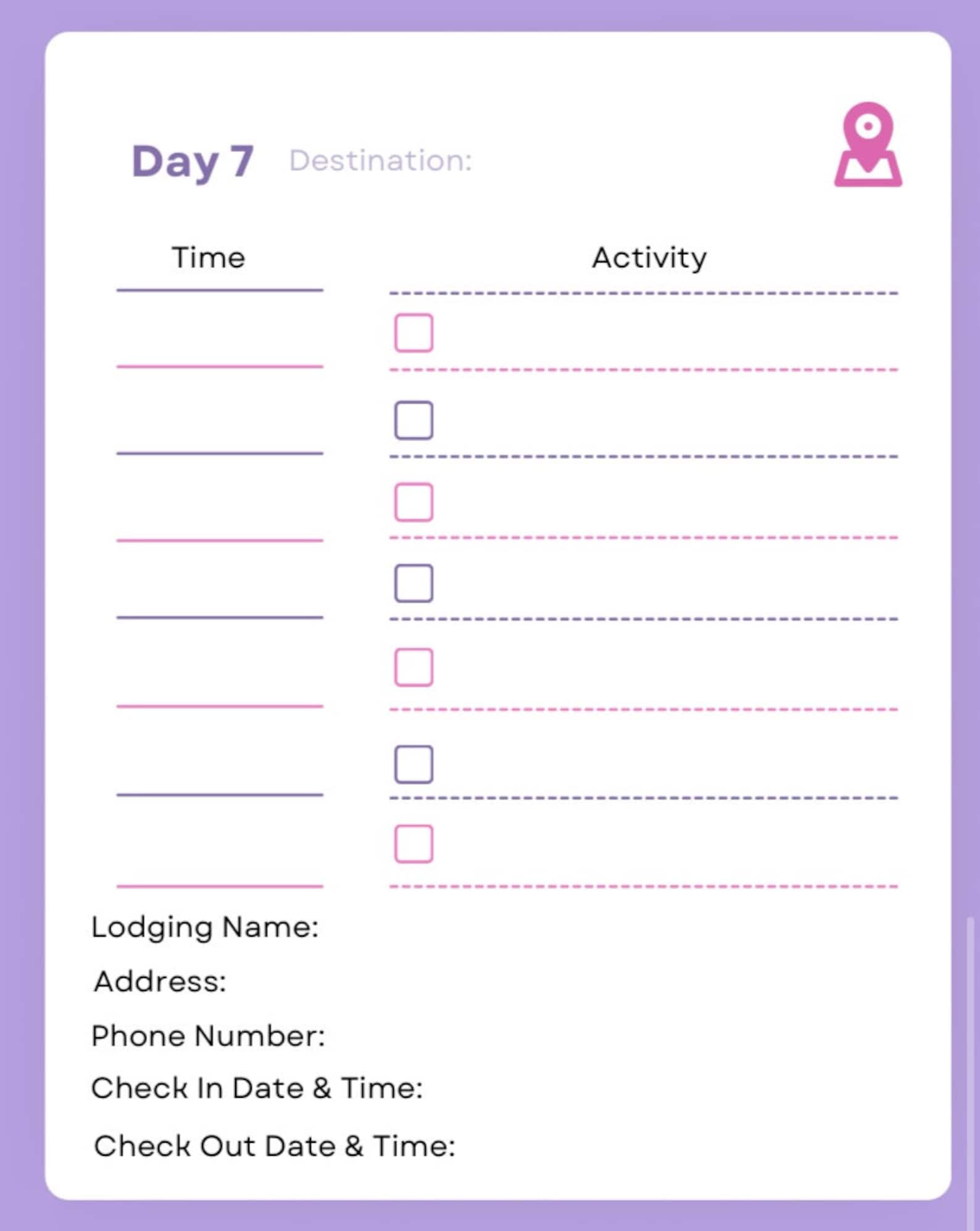 7 Day Travel Itinerary Template, Printable Travel Planner, Trip ...