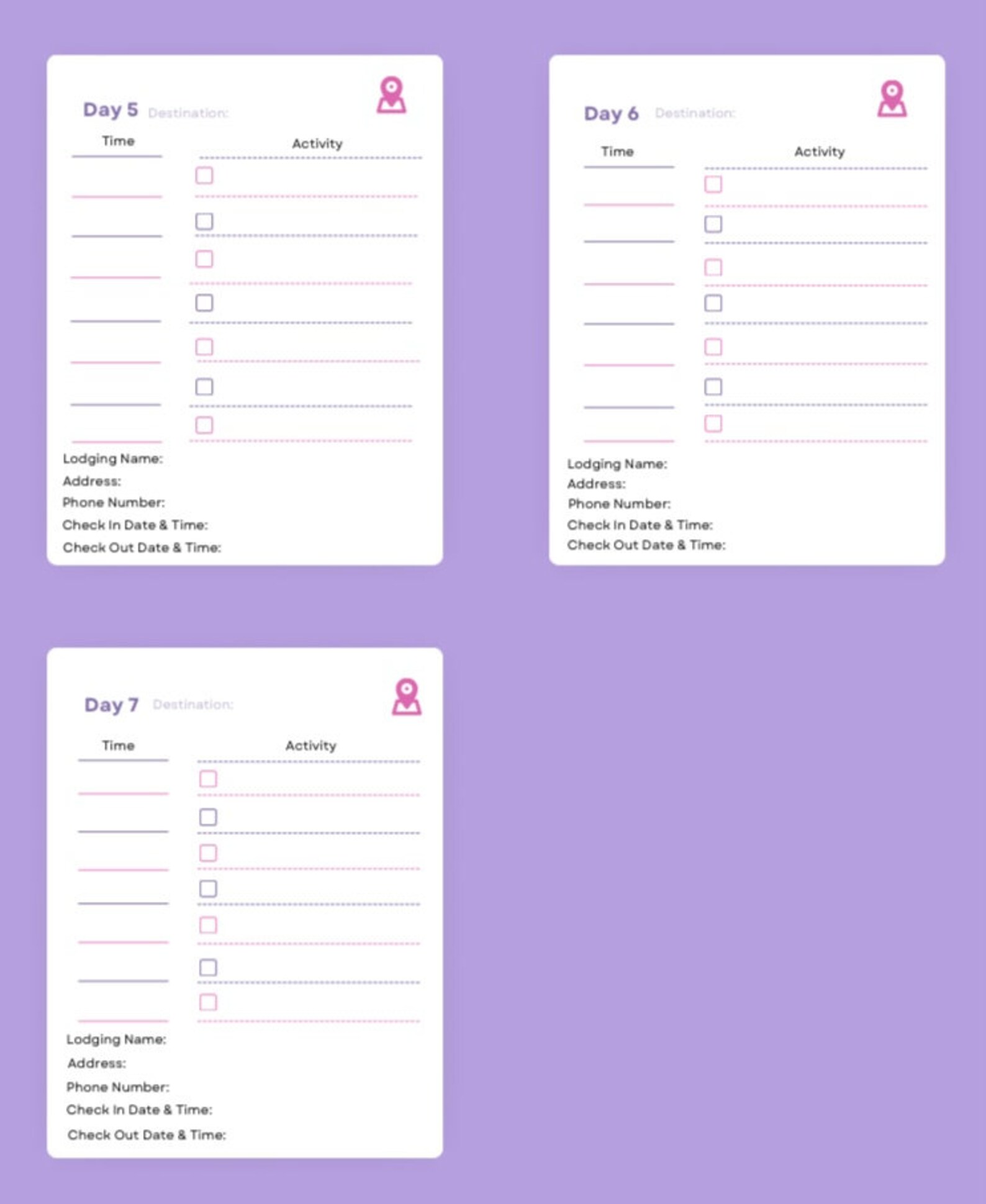 7 Day Travel Itinerary Template, Printable Travel Planner, Trip ...