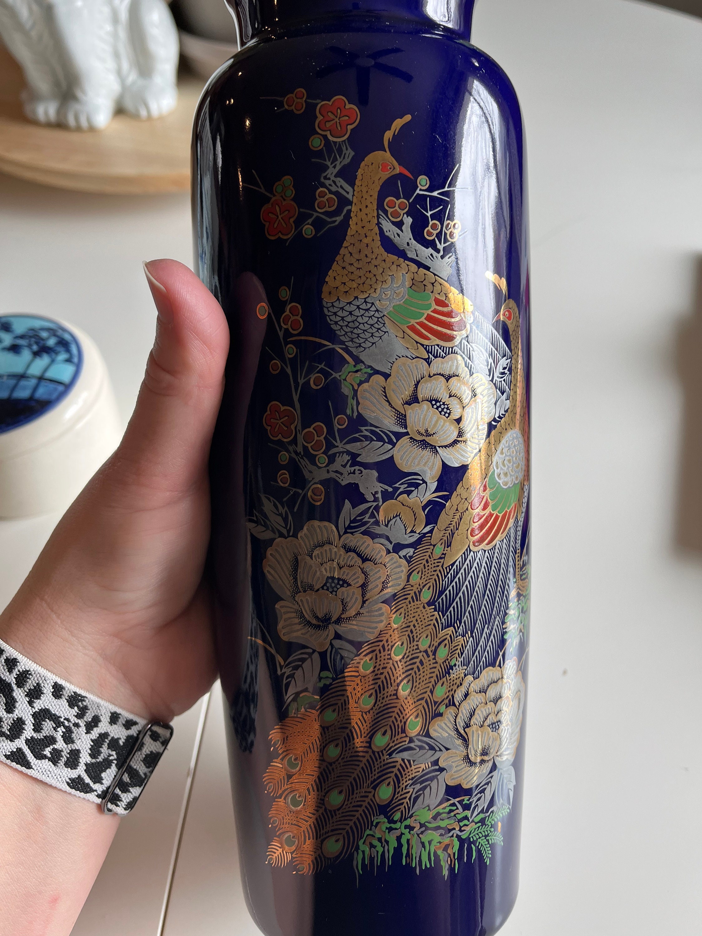 Cobalt Blue Japanese Peacock Floor Vase HEI Japan Himark Giftware - Etsy