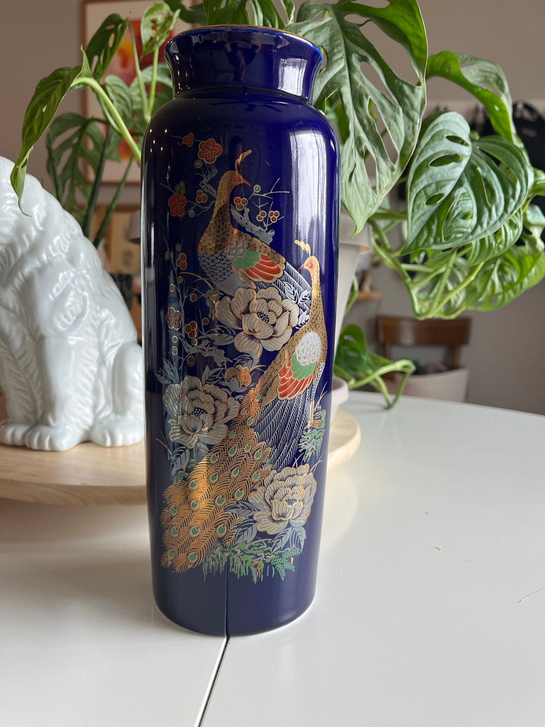 Cobalt Blue Japanese Peacock Floor Vase HEI Japan Himark Giftware - Etsy