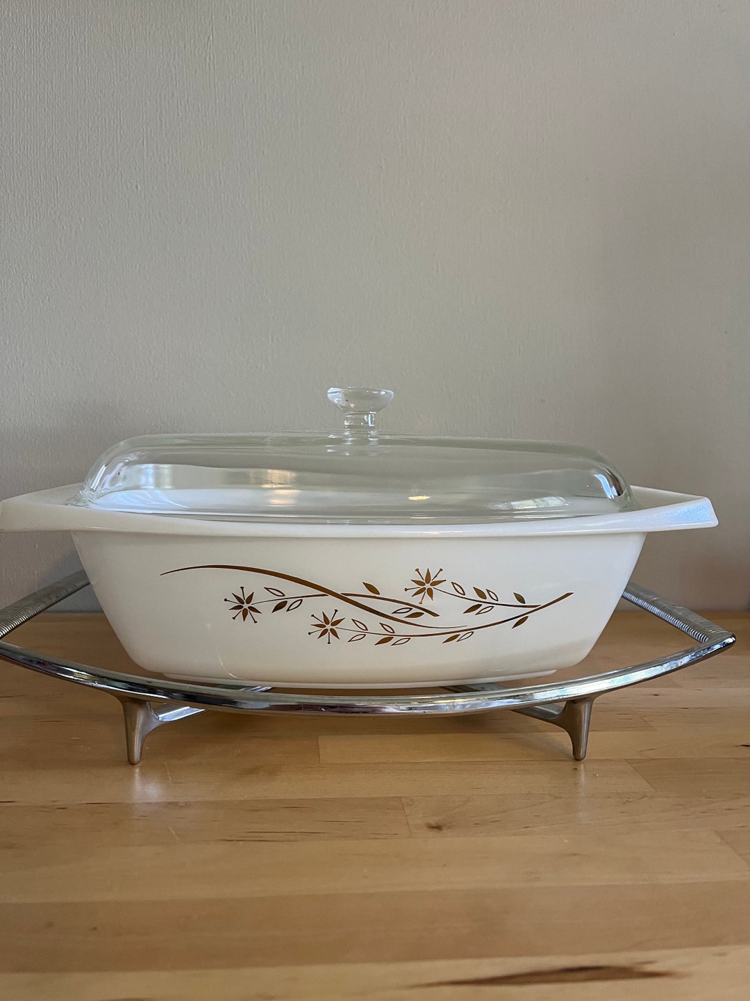 PYREX 2.5 QT Casserole Dish 035 With Lid Golden Honeysuckle Pattern and ...