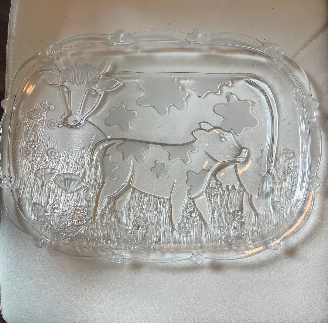 Vintage Studio Nova Glass Platter: Embossed Cow Barnyard Decor - Etsy