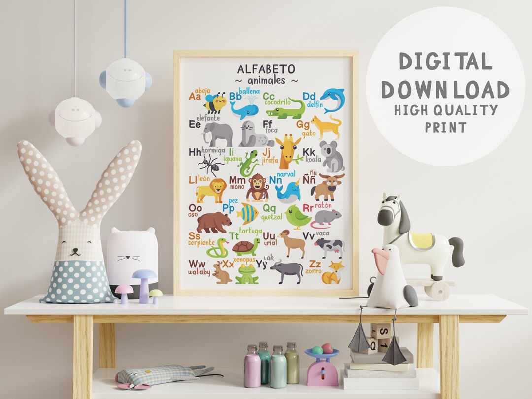 Spanish Alphabet Animals Montessori Digital Print, Learning the ...