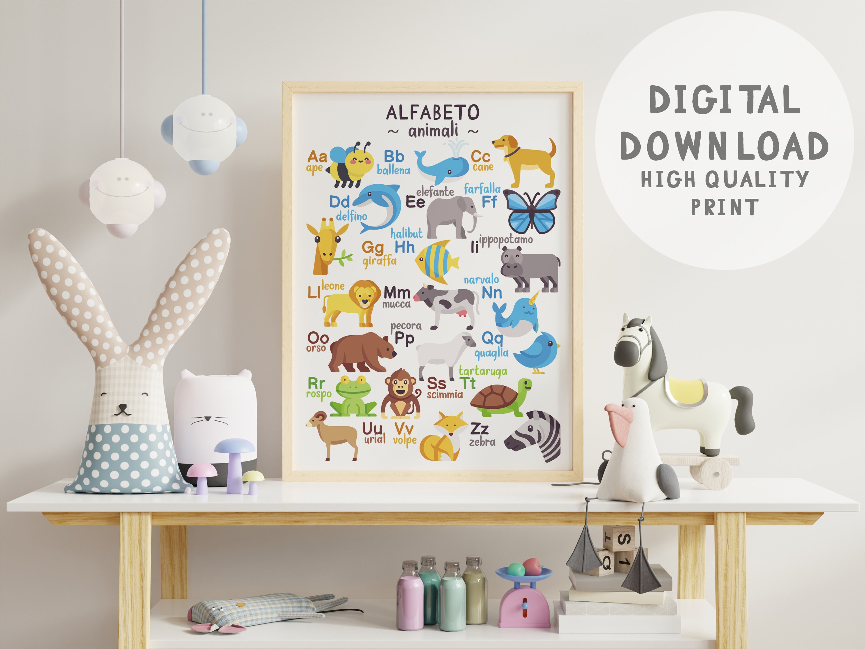 Italian Animals Alphabet Digital Printable Poster Kids - Etsy