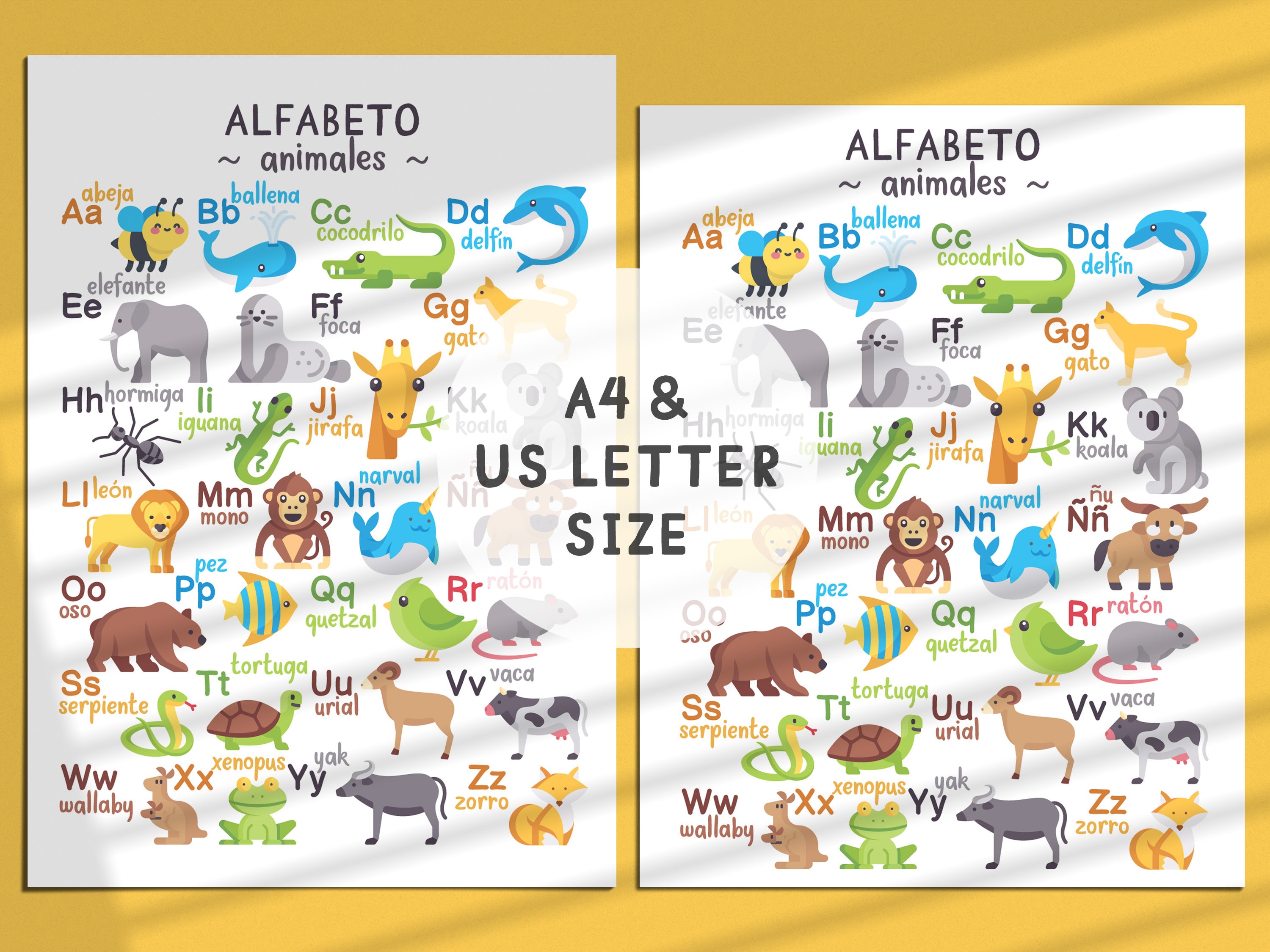 Spanish Alphabet Animals Montessori Digital Print, Learning the ...