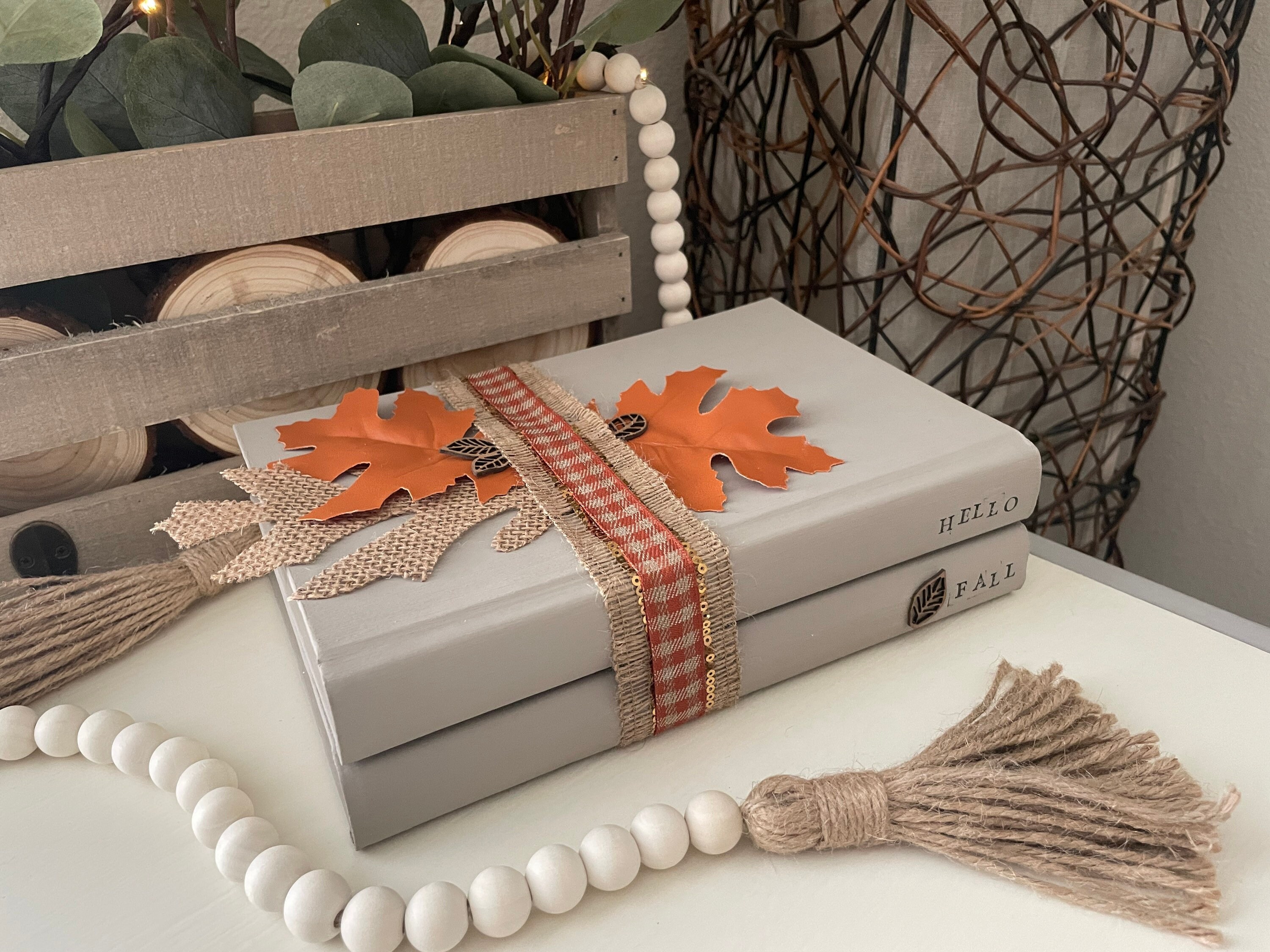 Hello Fall Book Stack Fall Home Decor Farmhouse Home Decor - Etsy