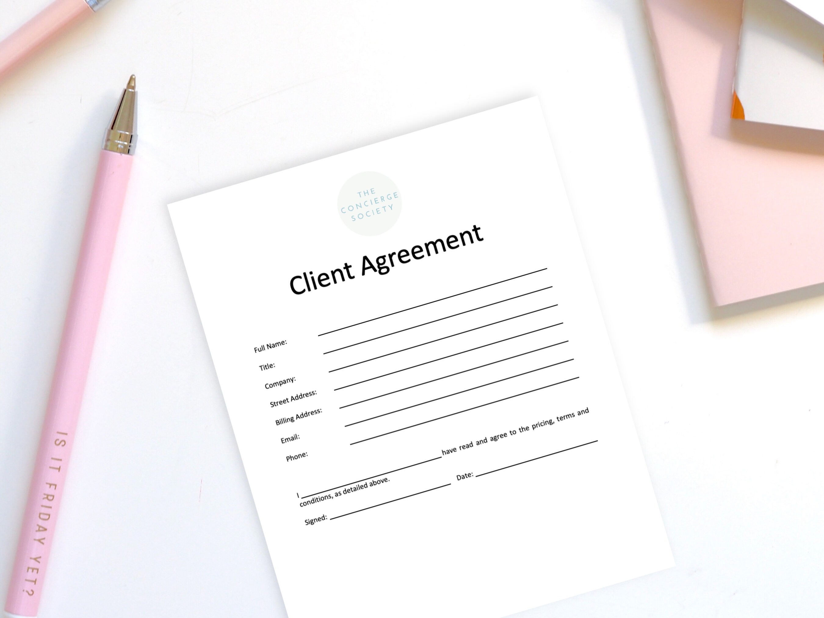 Client Agreement Contract Template Form | for Personal Concierge ...