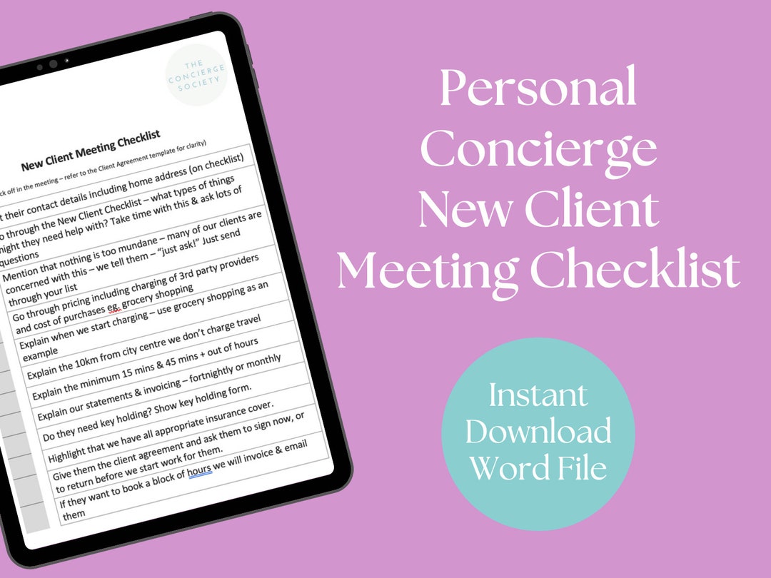 Customisable New Client Meeting Checklist | for Personal Concierge ...