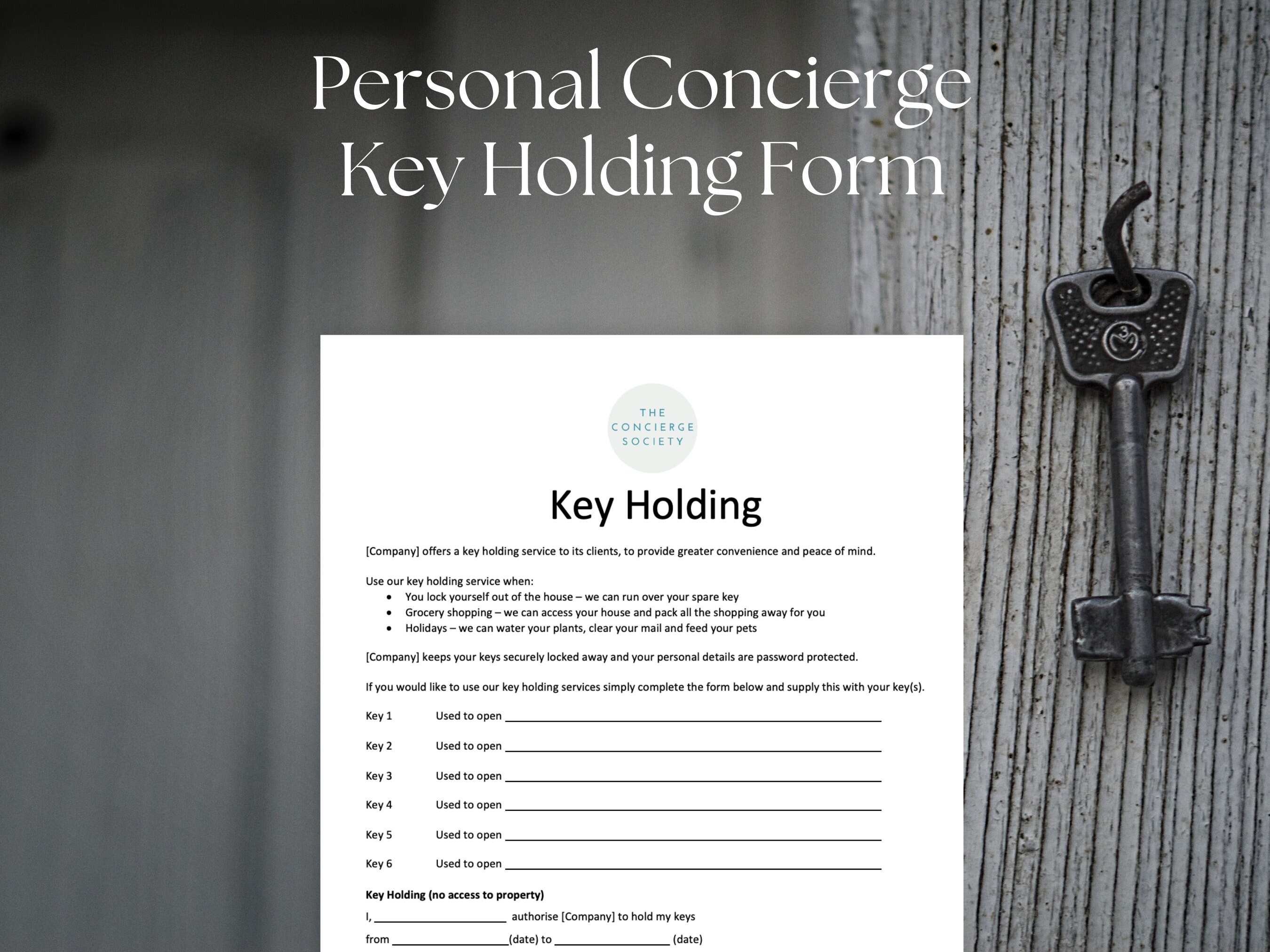 Customisable Key Holding Form | for Personal Concierge & Dog Walking ...