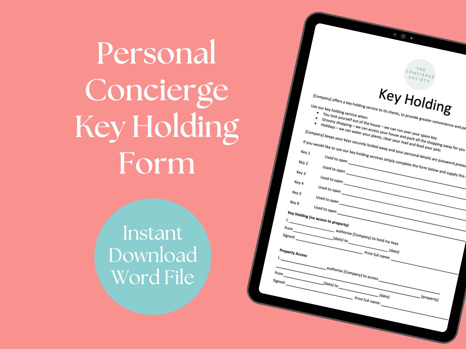 Customisable Key Holding Form | for Personal Concierge & Dog Walking ...