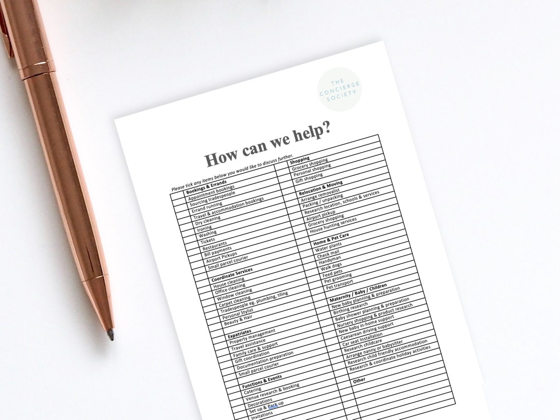 Customisable Client Services Checklist | List of Services for Personal ...