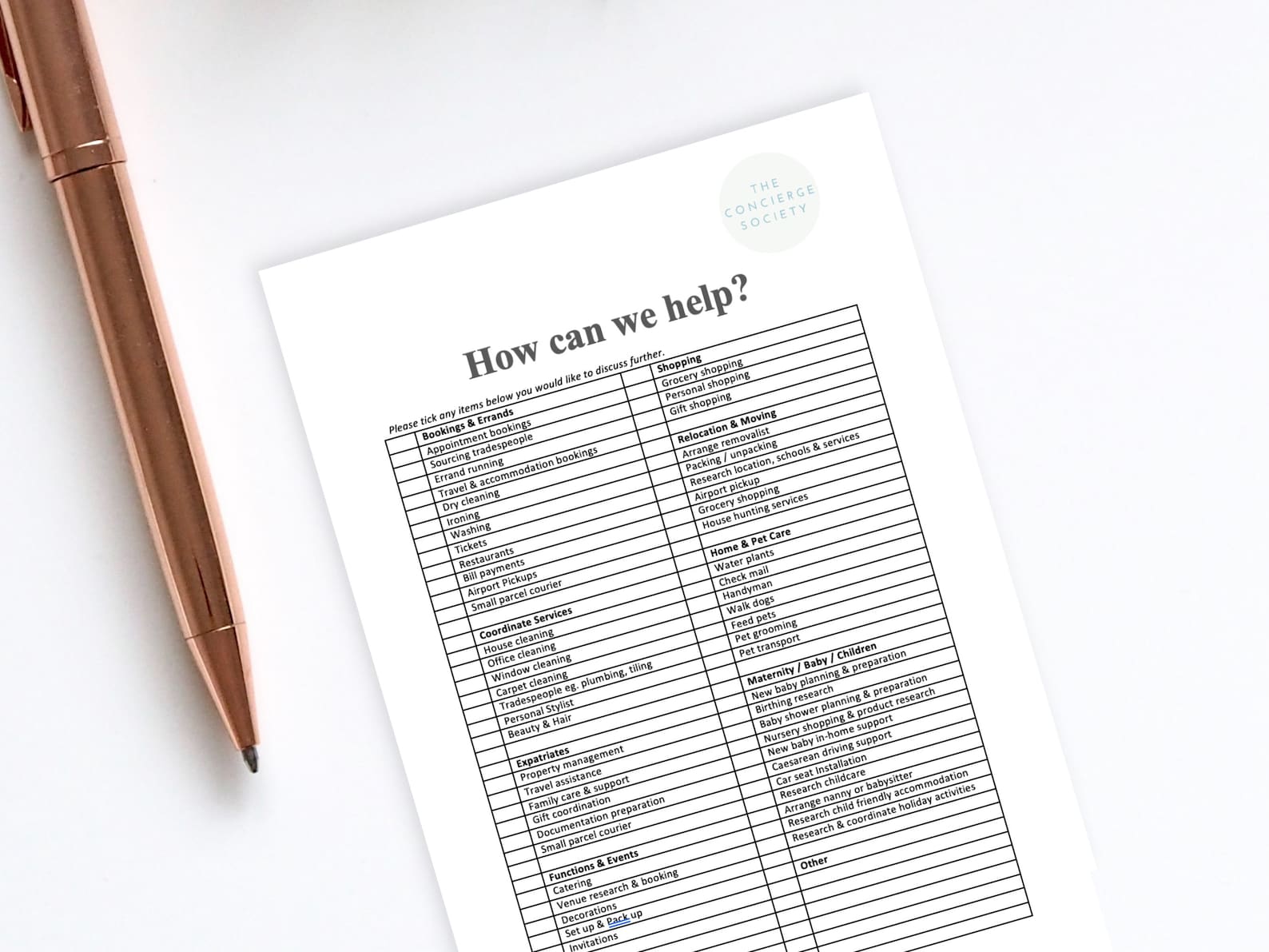 Customisable Client Services Checklist | List of Services for Personal ...