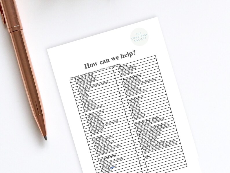 Customisable Client Services Checklist | List of Services for Personal ...