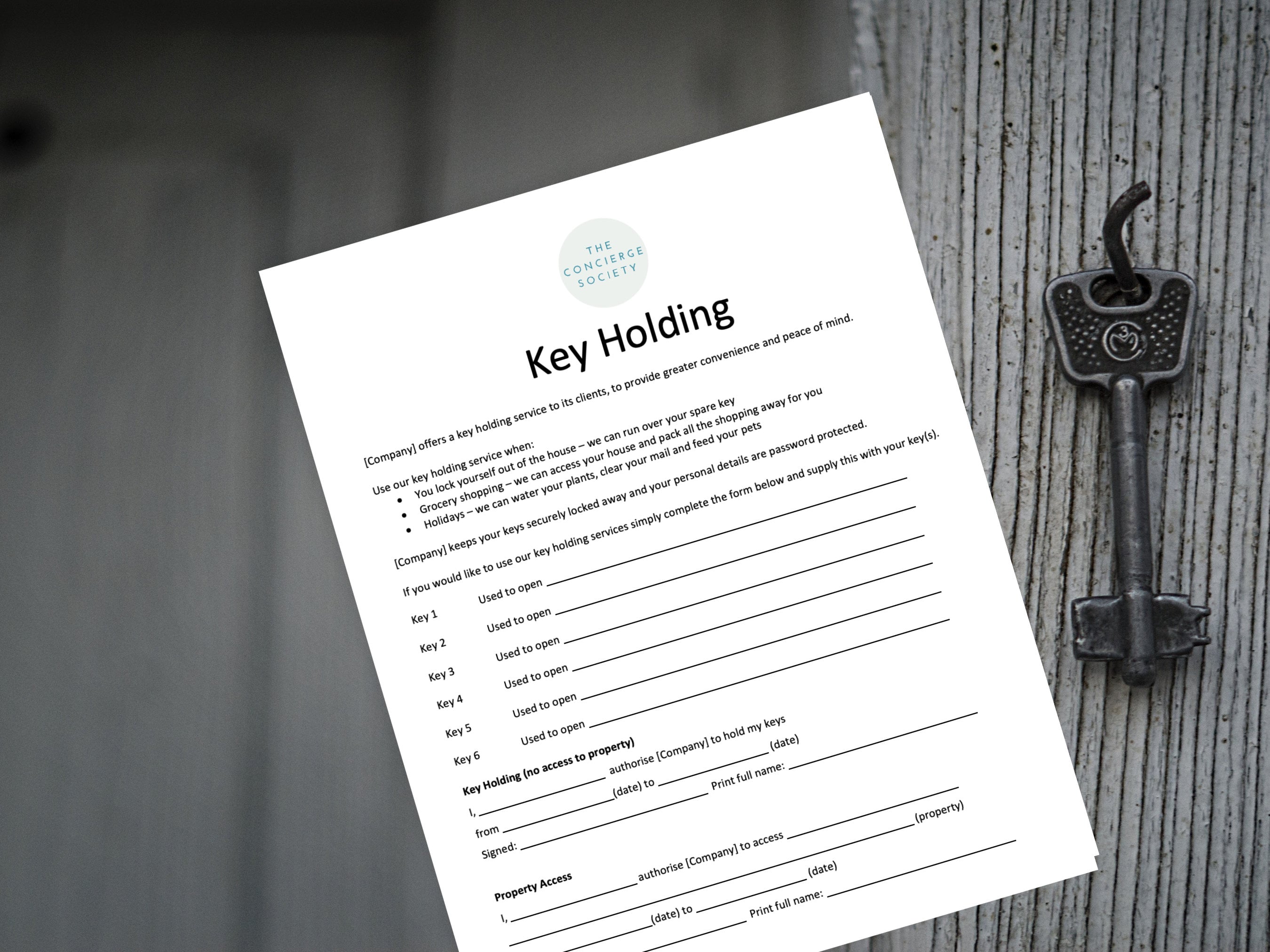 Customisable Key Holding Form | for Personal Concierge & Dog Walking ...