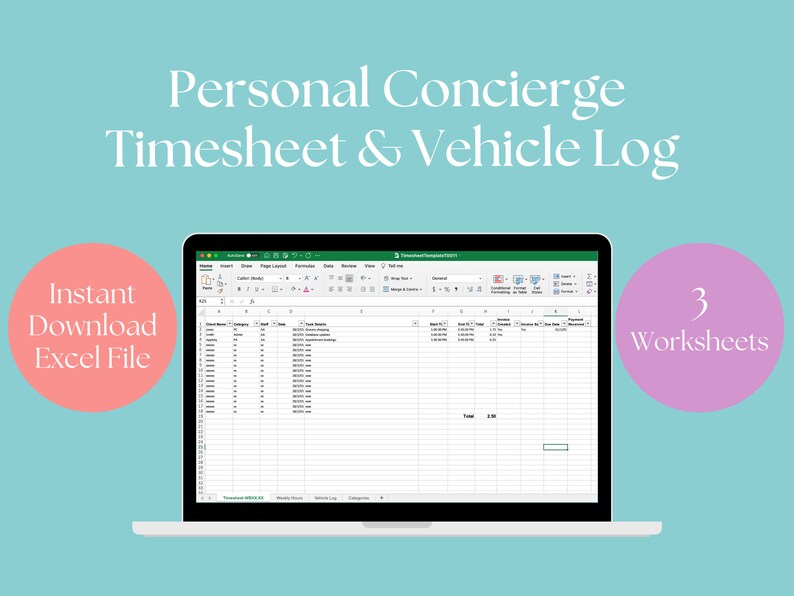 Customisable Timesheet & Vehicle Log | for Personal Concierge Business ...