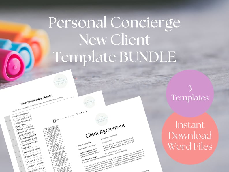 New Client Template Bundle | for Personal Concierge & Organizer ...