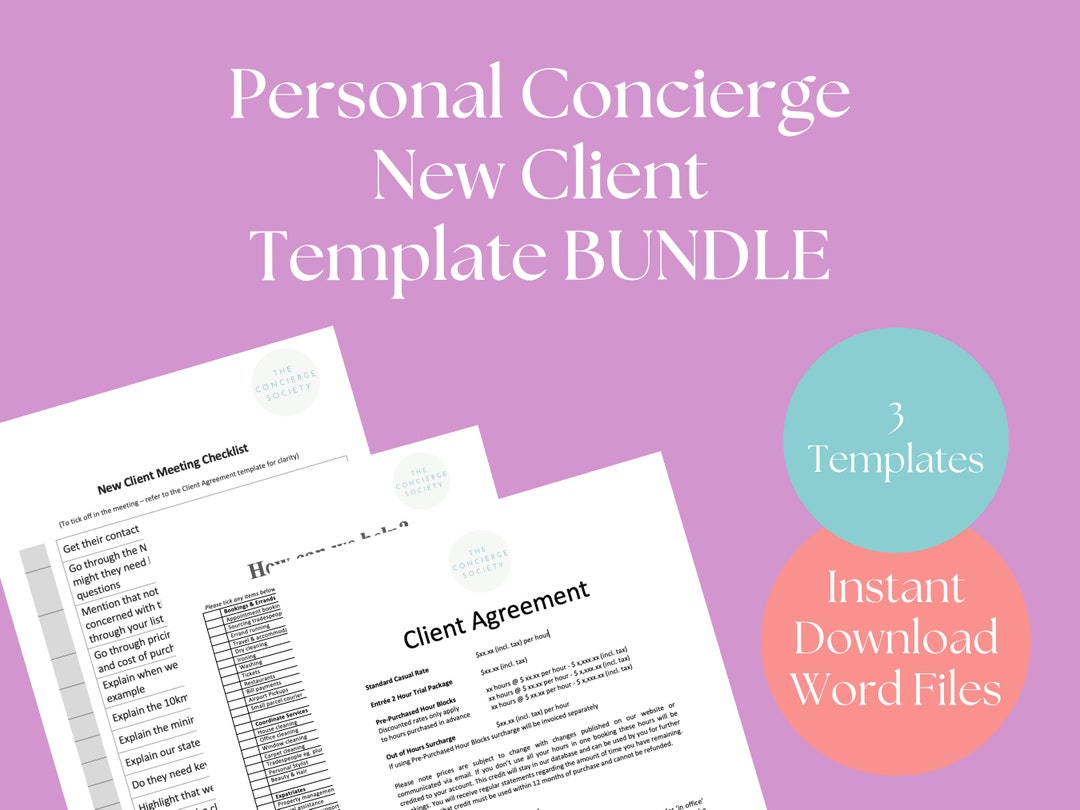 New Client Template Bundle | for Personal Concierge & Organizer ...
