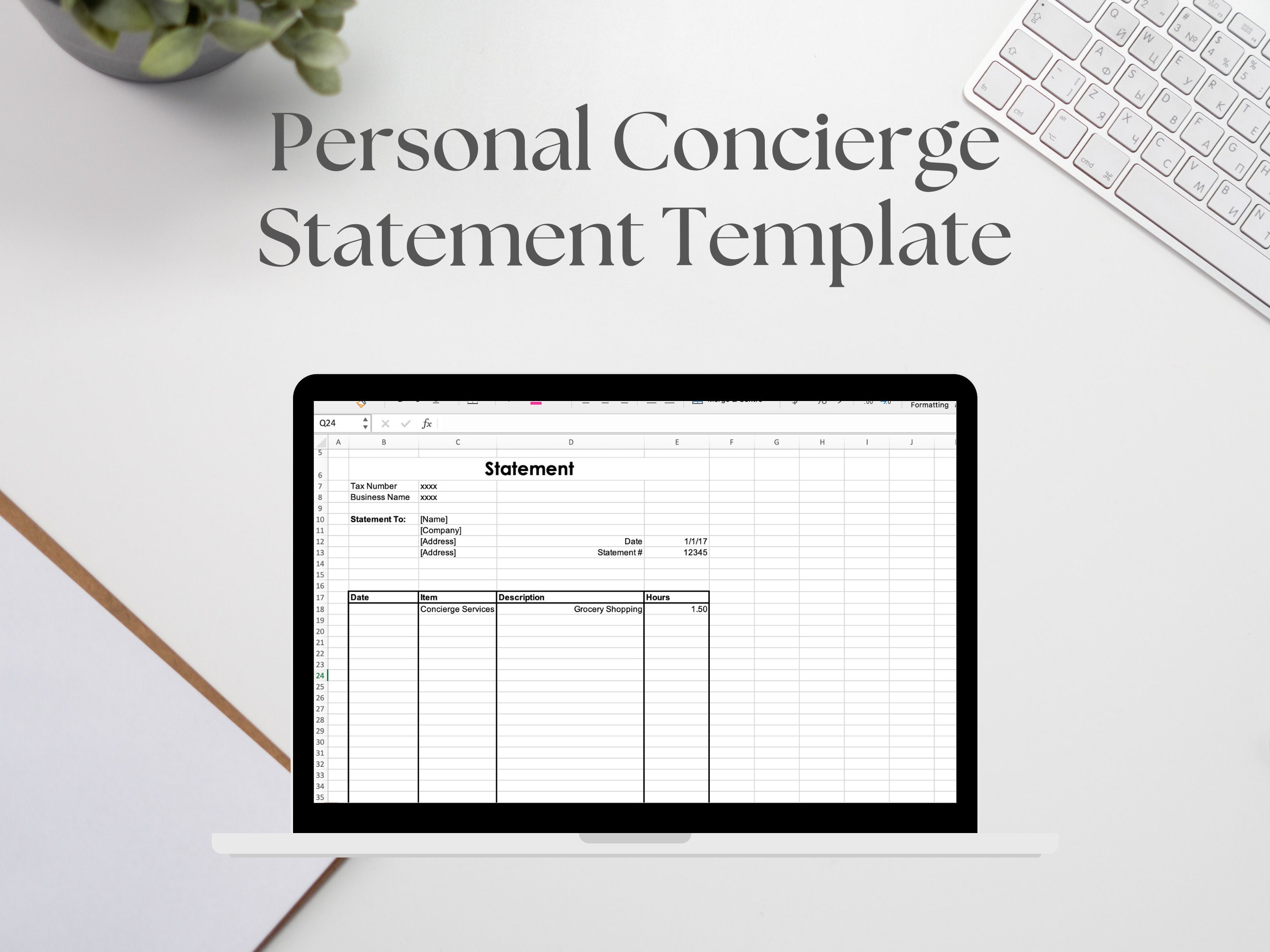 Customisable Time Statement Template | for Personal Concierge Business ...