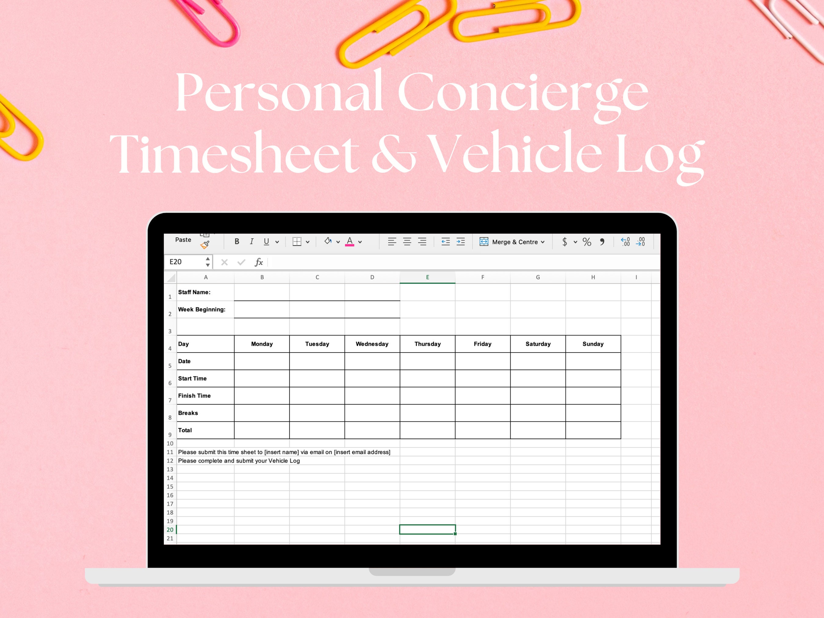 Customisable Timesheet & Vehicle Log | for Personal Concierge Business ...