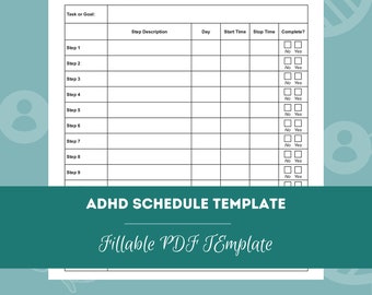 ADHD Schedule Template Worksheet Editable / Fillable PDF - Etsy