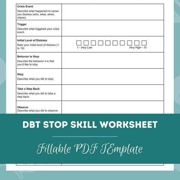 DBT Chain Analysis Worksheet Editable / Fillable PDF Template for ...