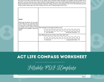ACT Values Worksheet | Editable / Fillable PDF | for Counselors ...