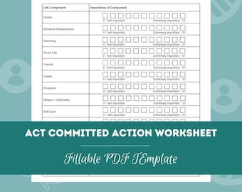 ACT Values Worksheet | Editable / Fillable PDF | for Counselors ...