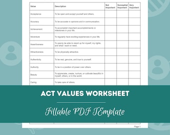 ACT Values Clarification Worksheet | Editable / Fillable PDF | for ...