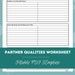 Partner Qualities Worksheet | Editable / Fillable PDF | for Counselors ...