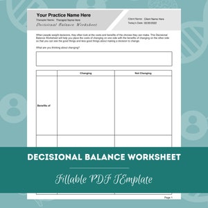 Decisional Balance Worksheet | Editable / Fillable PDF Template | for ...