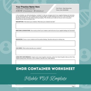 EMDR Container Worksheet | Editable / Fillable PDF Template | for ...